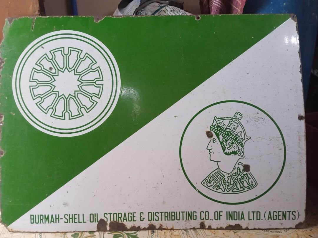 BURMAH-SHELL OIL STORAGE & DISTRIBUTING CO. OF INDIA . Vintage Enamel ...