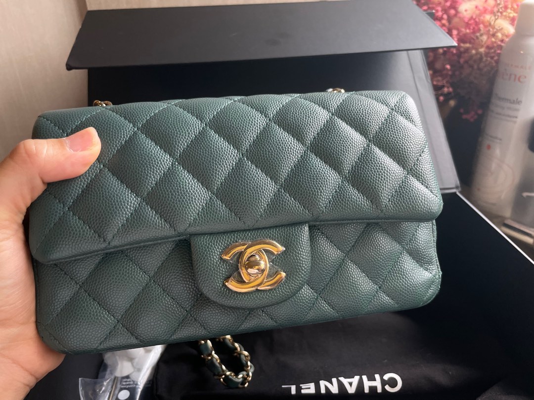 Chanel mini rectangle in green GHW, Luxury, Bags & Wallets on Carousell