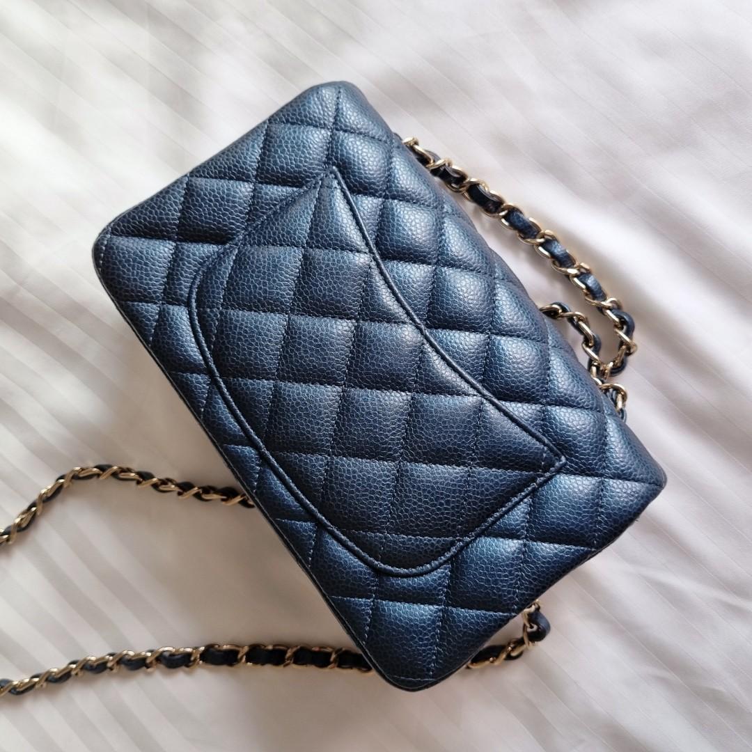 Chanel Mini Caviar Rectangle Navy Gold Hardware, Luxury, Bags & Wallets ...