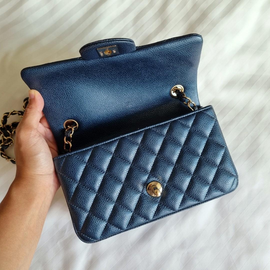 Chanel Mini Caviar Rectangle Navy Gold Hardware, Luxury, Bags & Wallets ...