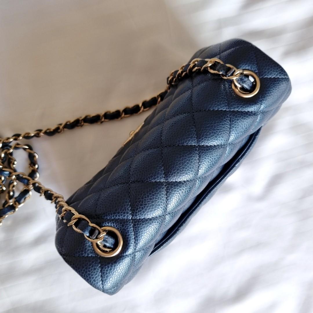 Chanel Mini Caviar Rectangle Navy Gold Hardware, Luxury, Bags & Wallets ...