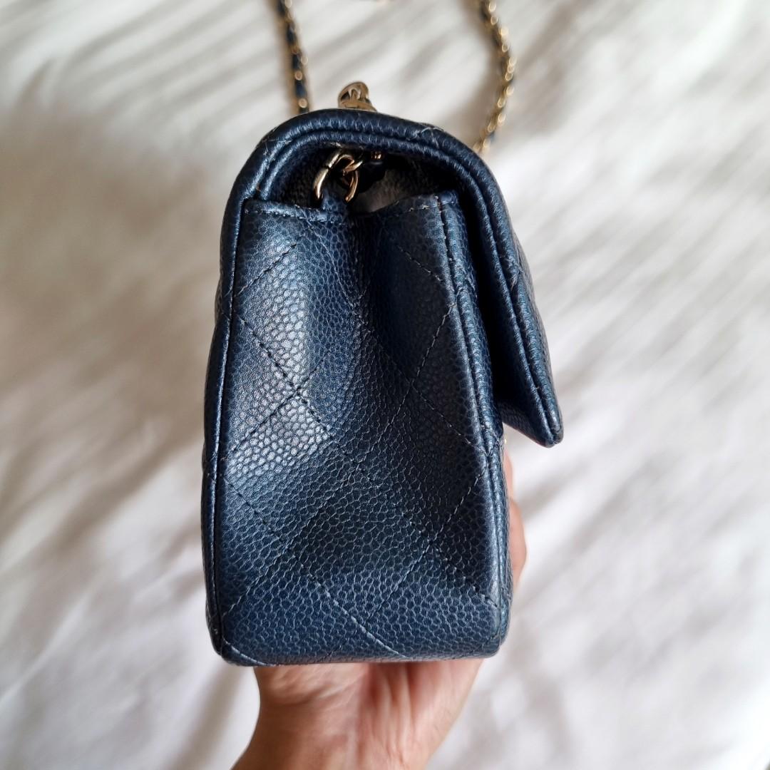 Chanel Mini Caviar Rectangle Navy Gold Hardware, Luxury, Bags & Wallets ...