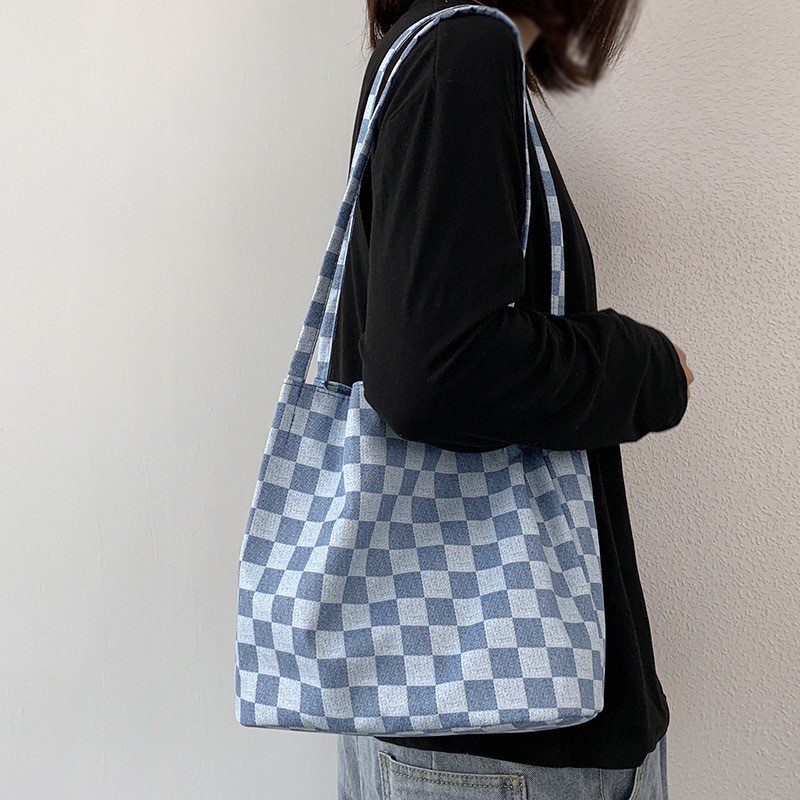 checkered canvas tote bag, Women's Fashion, Bags & Wallets, Tote Bags ...