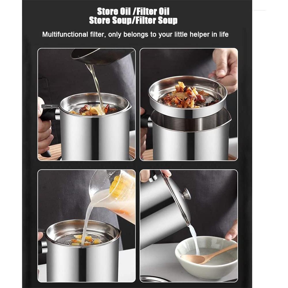 Cooking Oil Storage,1.2L 304 Stainless Steel, 0.4mm Can Filter and Store Edible Oil, Fat, Olive ...