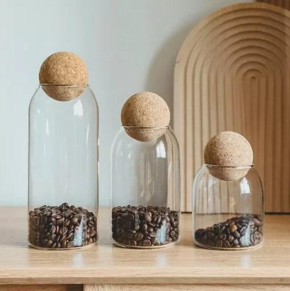 Cork Ball Food Storage Lid Container with Wood Lid Ball Shape ...