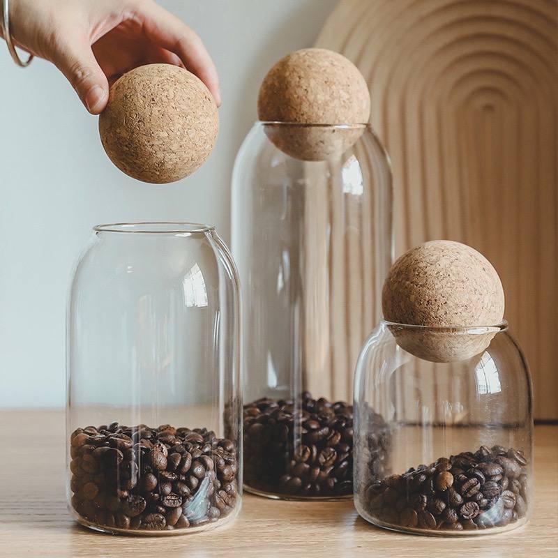 Cork Ball Food Storage Lid Container with Wood Lid Ball Shape ...