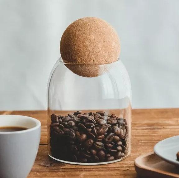 Cork Ball Food Storage Lid Container with Wood Lid Ball Shape ...