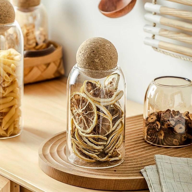 Cork Ball Food Storage Lid Container with Wood Lid Ball Shape ...
