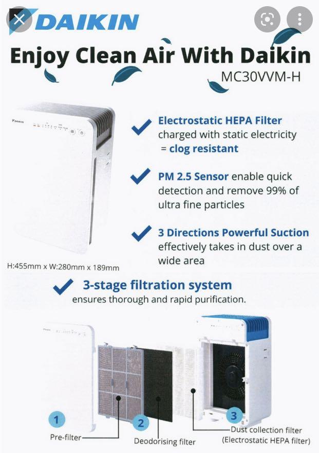 Daikin Air Purifier MC30VVM-H (Free Delivery within Jurong area), TV ...