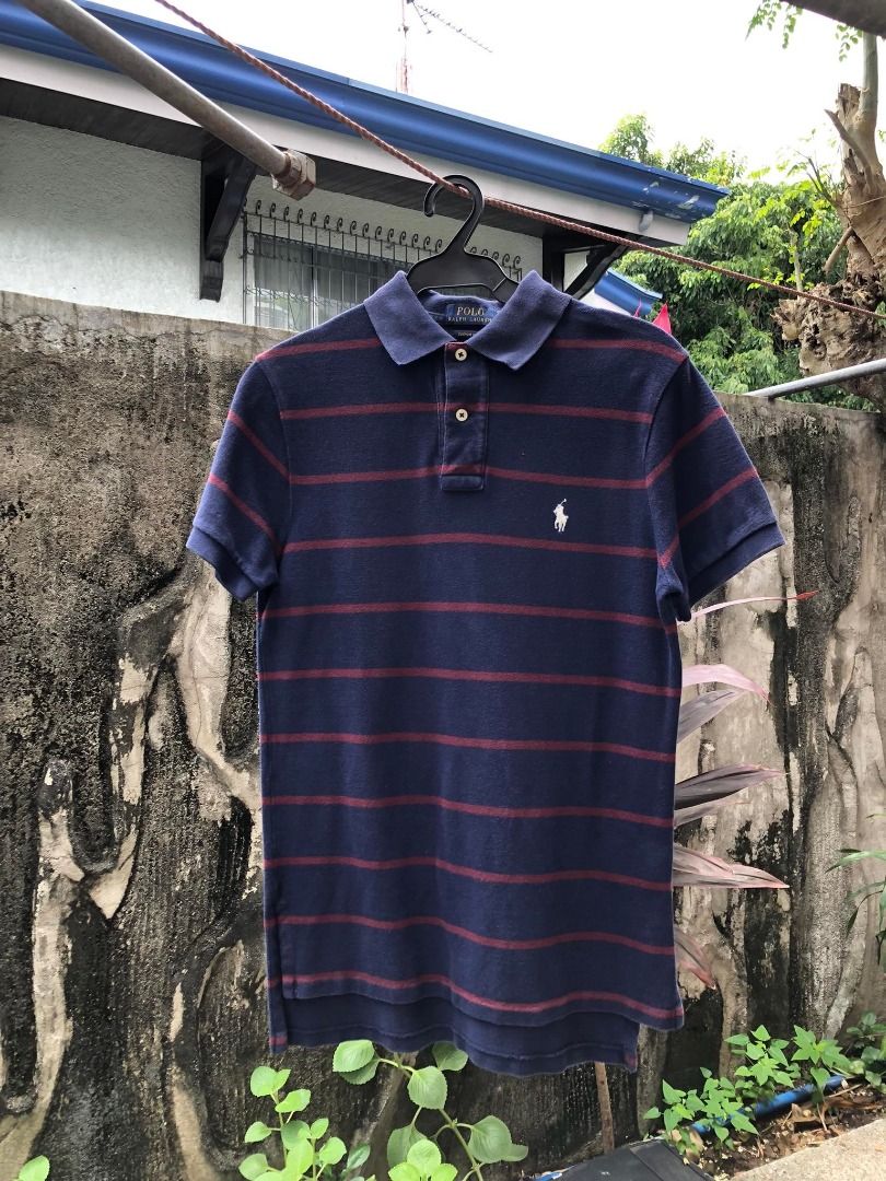 Dark Blue Light Red Stripped Ralph Lauren Polo Shirt, Men's Fashion ...