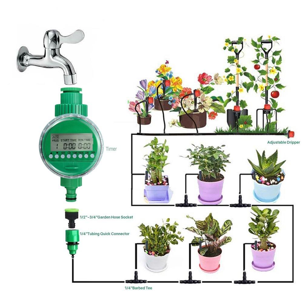 DIY Timing Automatic Garden Drip Irrigation System Plant Flower Watering Kit with Adjustable ...