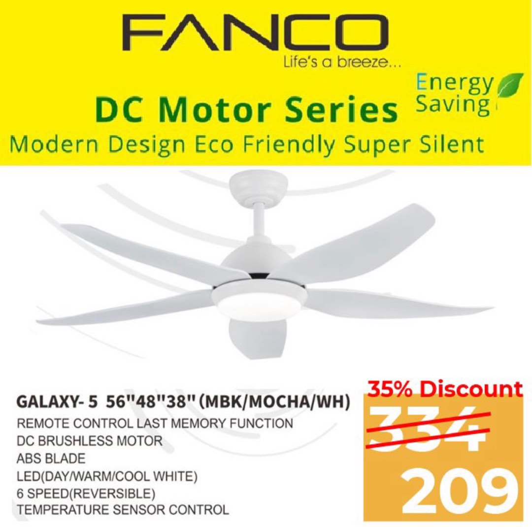 Fanco 5 blade DC motor series Galaxy 5, Furniture & Home Living ...