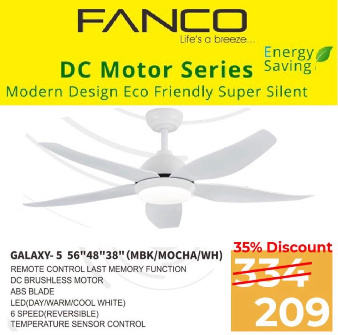Fanco 5 blade DC motor series Galaxy 5, Furniture & Home Living ...