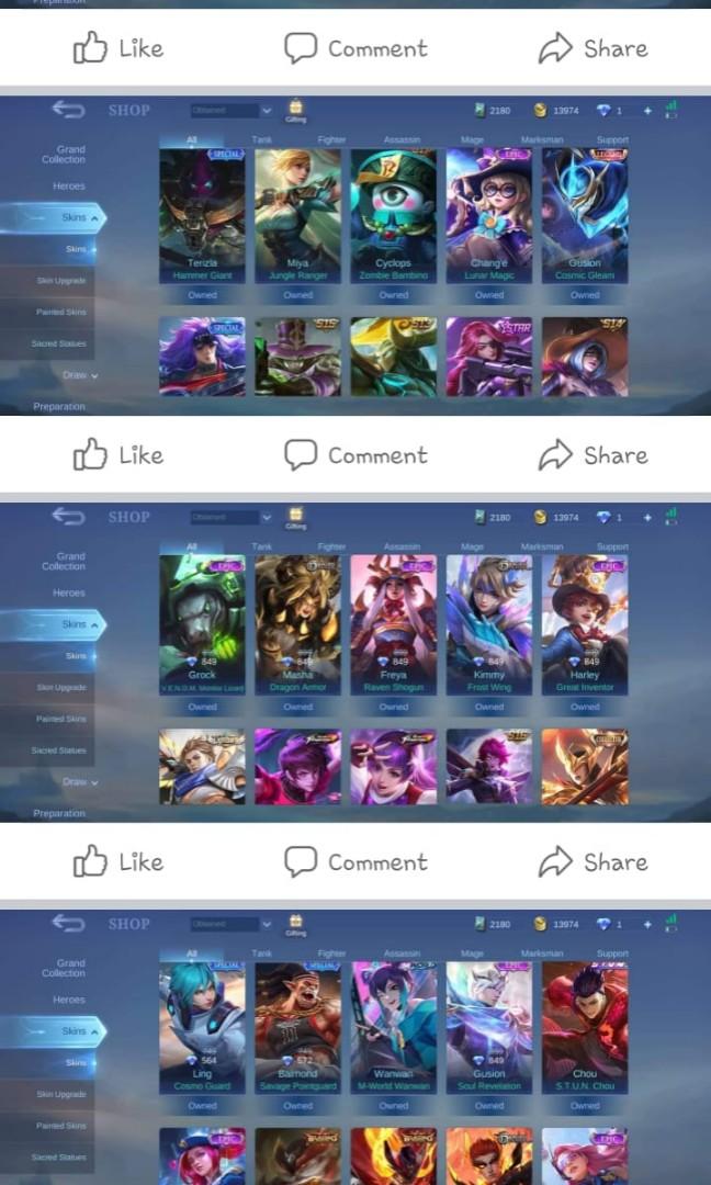 high mmr alucard+legend gusion+collector pharsa ml account/mobile ...