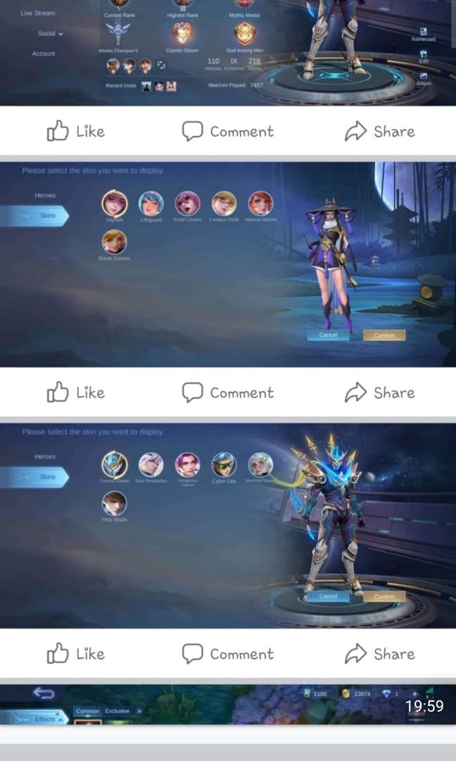 high mmr alucard+legend gusion+collector pharsa ml account/mobile ...
