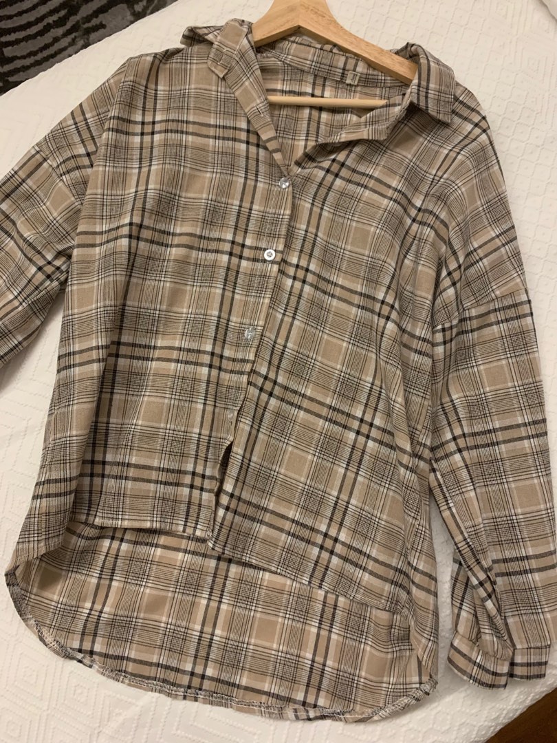 light brown flannel ulzzang korean, Women's Fashion, Coats, Jackets and ...