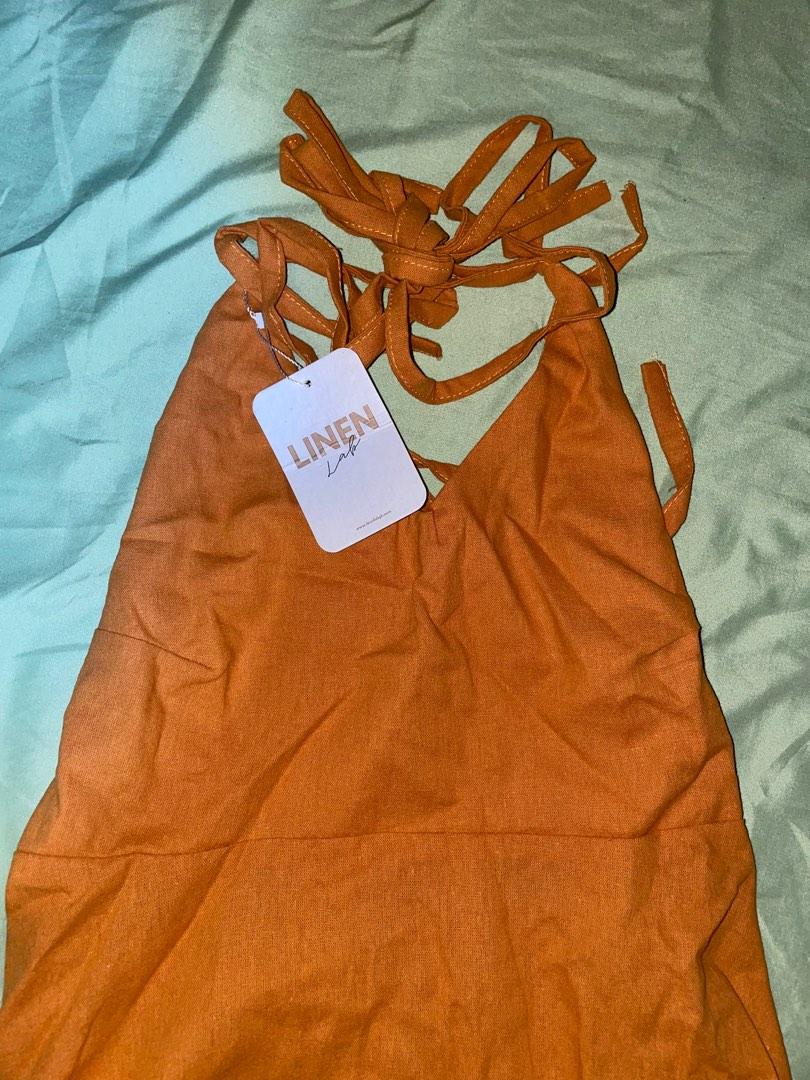 Linen Lab Backtie Dress in Tangerine, Women's Fashion, Dresses & Sets, Dresses on Carousell