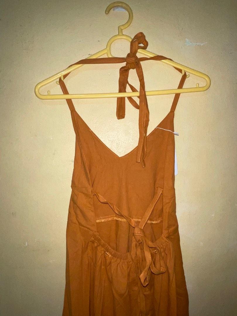 Linen Lab Backtie Dress in Tangerine, Women's Fashion, Dresses & Sets, Dresses on Carousell