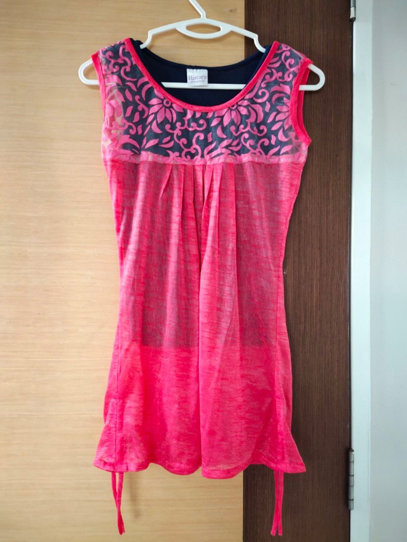 Pink Sheer top with attached Inner Slip, Women's Fashion, Tops ...