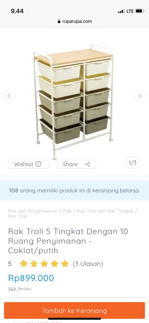 Rak troli informa 5 Tingkat Dengan 10 Ruang Penyimanan - Coklat/putih ...