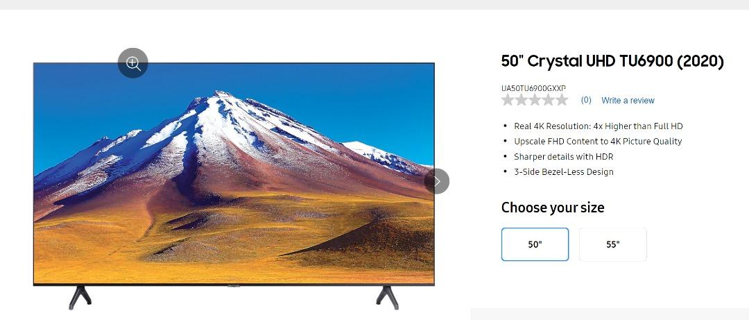 Samsung TU6900 4K UHD TV 50 Inch with Tabletop Stand, TV & Home ...