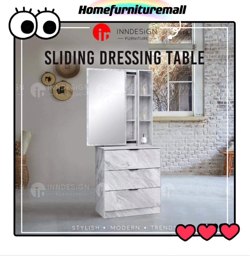 Sliding Dressing Table With 3 Drawers & Glass Door (Free Delivery and ...