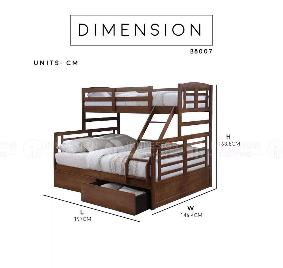 Solid Rubber Wooden Queen and Single Size Bunk Bed With 2 Drawers ...