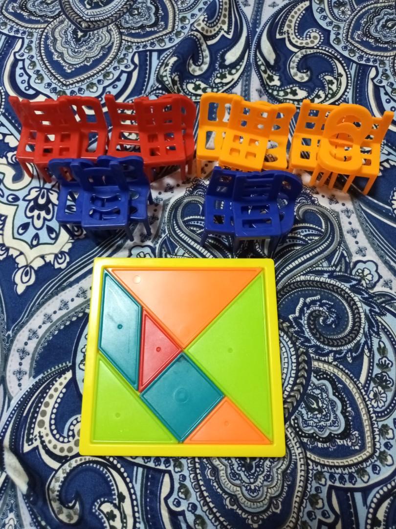 (both for $10)tangram and chair stacking game, 興趣及遊戲, 玩具 & 遊戲類 - Carousell