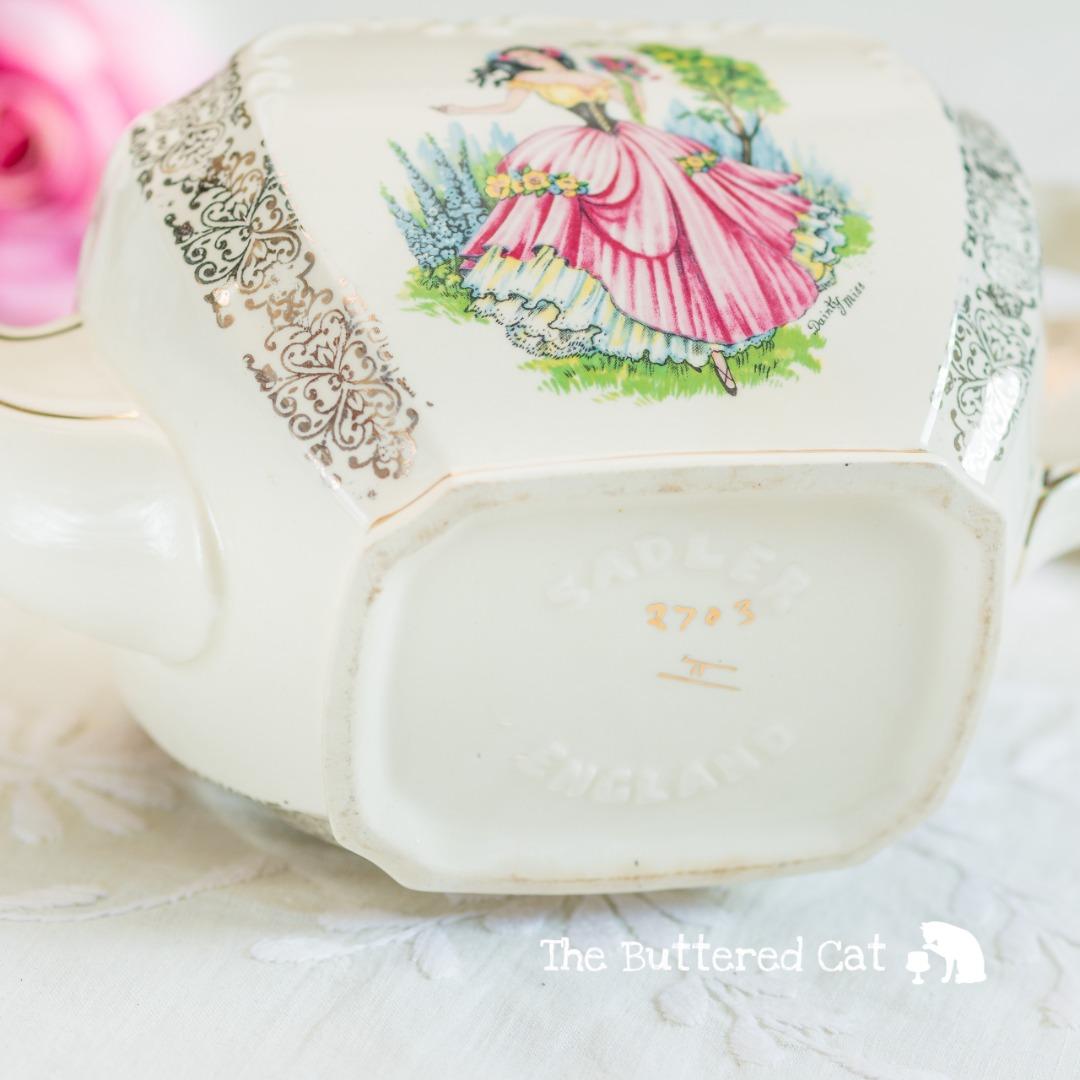 Vintage Sadler pink dress 'Dainty Miss' teapot and matching milk jug ...