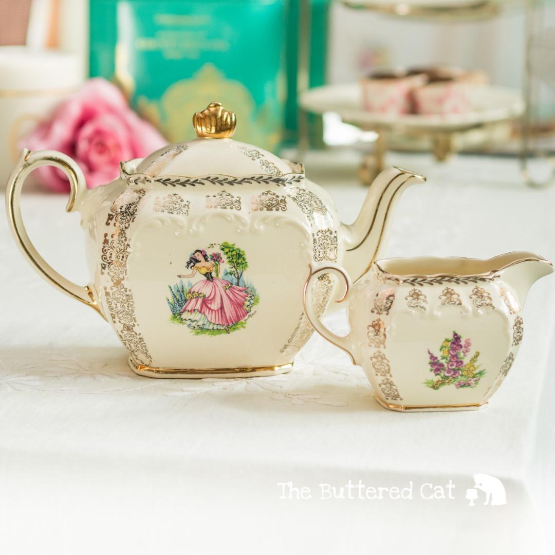 Vintage Sadler pink dress 'Dainty Miss' teapot and matching milk jug ...