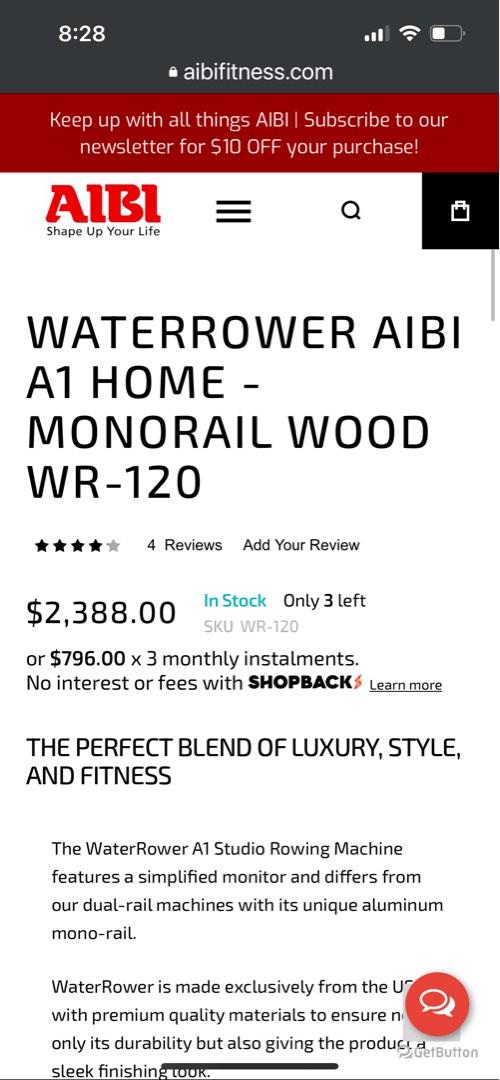 WATERROWER AIBI A1 HOME - MONORAIL WOOD WR-120, Sports Equipment ...