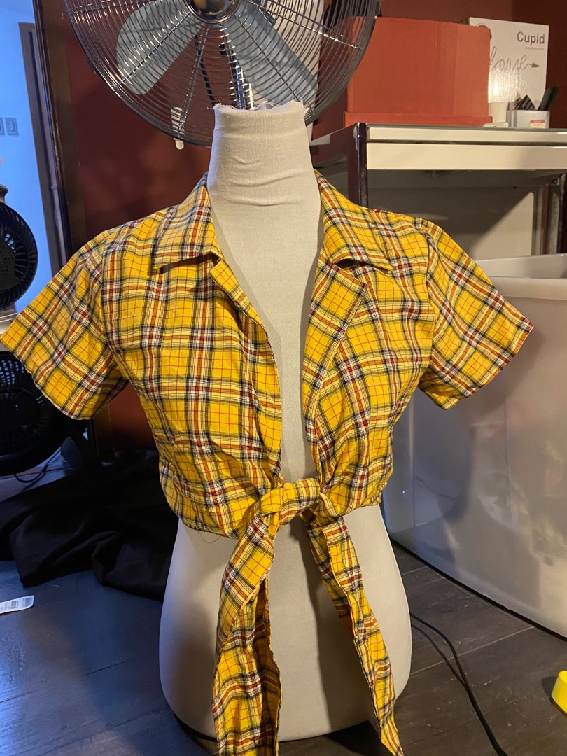 Yellow Plaid Checkered Clueless Inspired Wrap Top, Women's Fashion ...