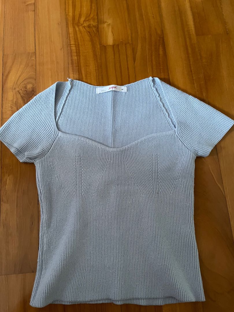 Blue Knitted Top, Women's Fashion, Tops, Other Tops on Carousell