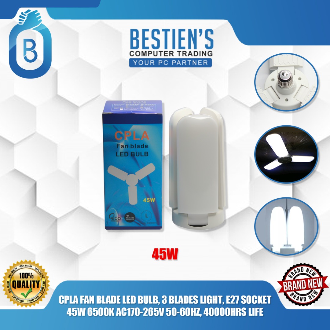 CPLA FAN BLADE LED BULB, 3 BLADES LIGHT, E27 SOCKET, 45W 6500K AC170 ...