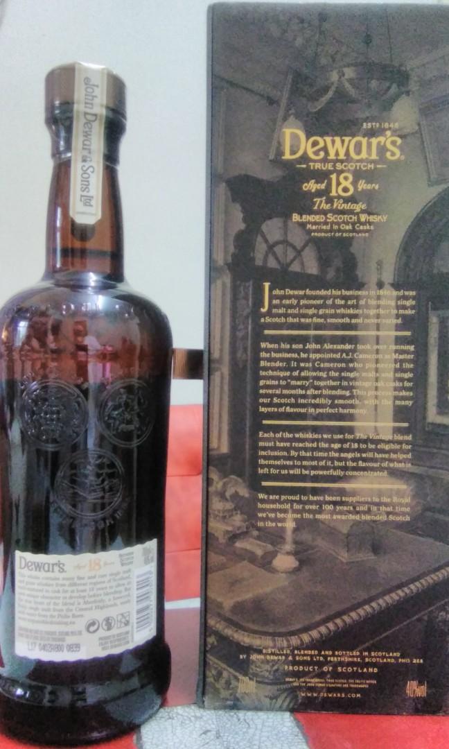 Dewar's The Vintage -TRUE SCOTCH - Aged 18Years Blended Scotch Whisky, 嘢食 & 嘢飲, 酒精飲料 - Carousell