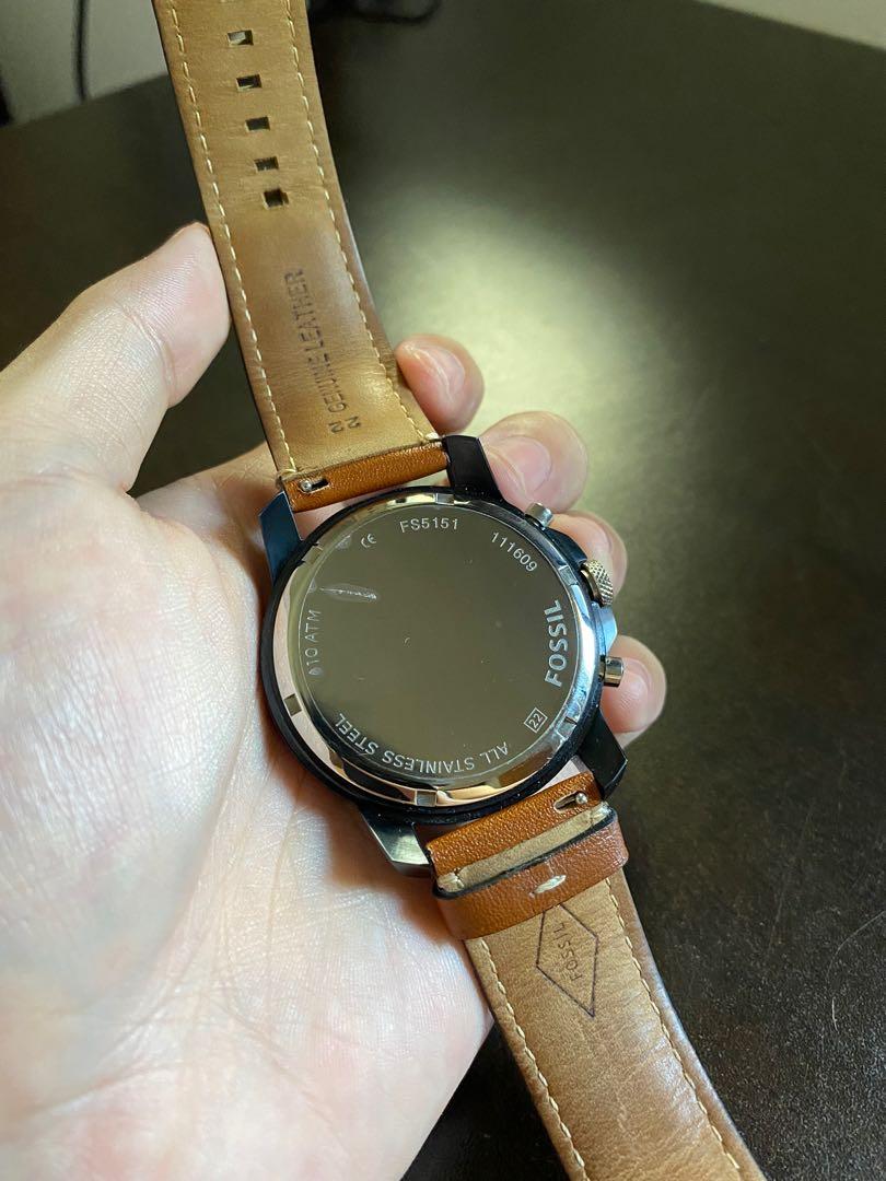 Fossil FS5151 Blue-Dial Leather Watch, Men's Fashion, Watches ...