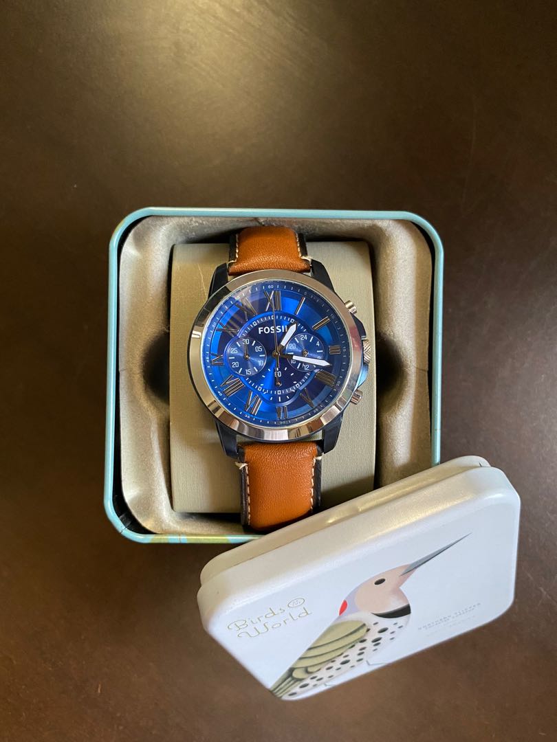 Fossil FS5151 Blue-Dial Leather Watch, Men's Fashion, Watches ...