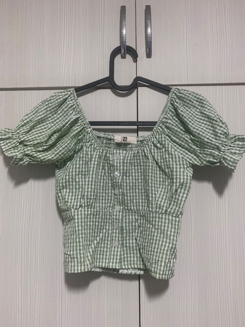 Green Checkered Top, Women's Fashion, Tops, Shirts on Carousell