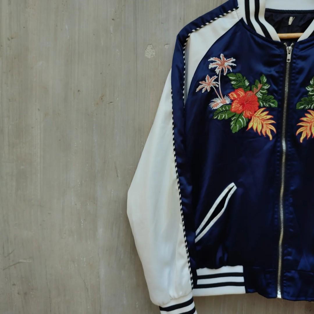 Heavily Embroidered Flowers Bomber Varsity Jacket., Women's Fashion ...