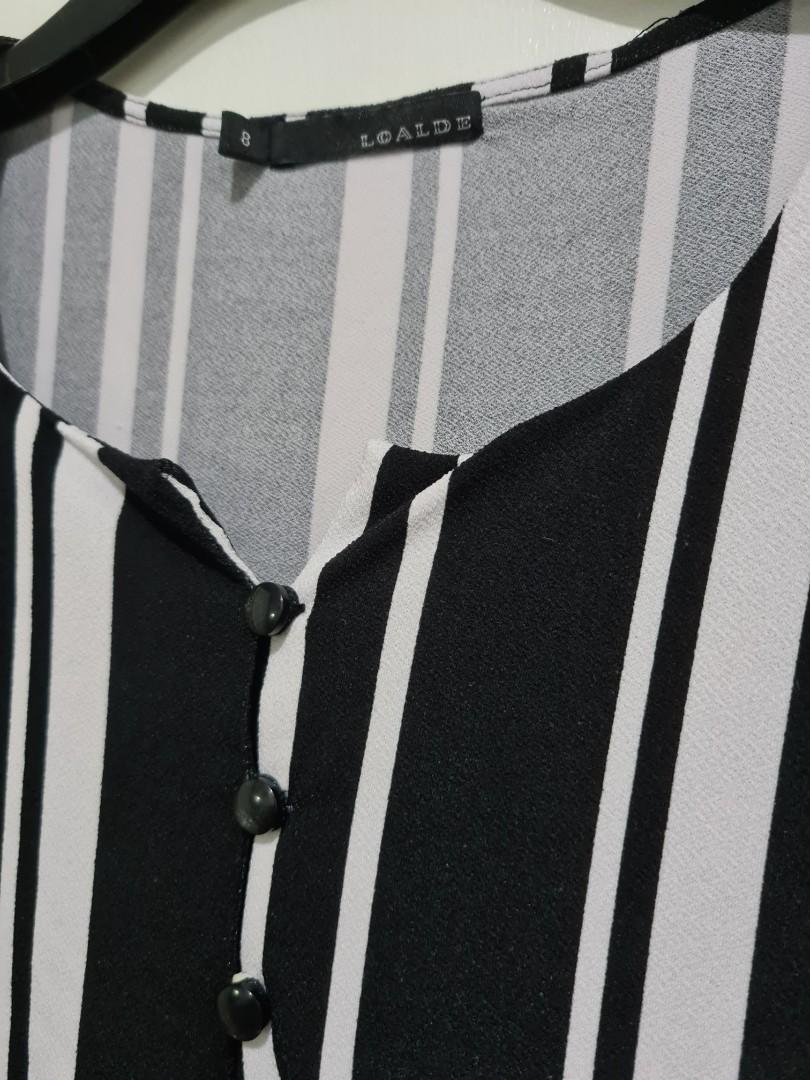 Loalde Black and White Stripe Blouse, Women's Fashion, Tops, Blouses on ...