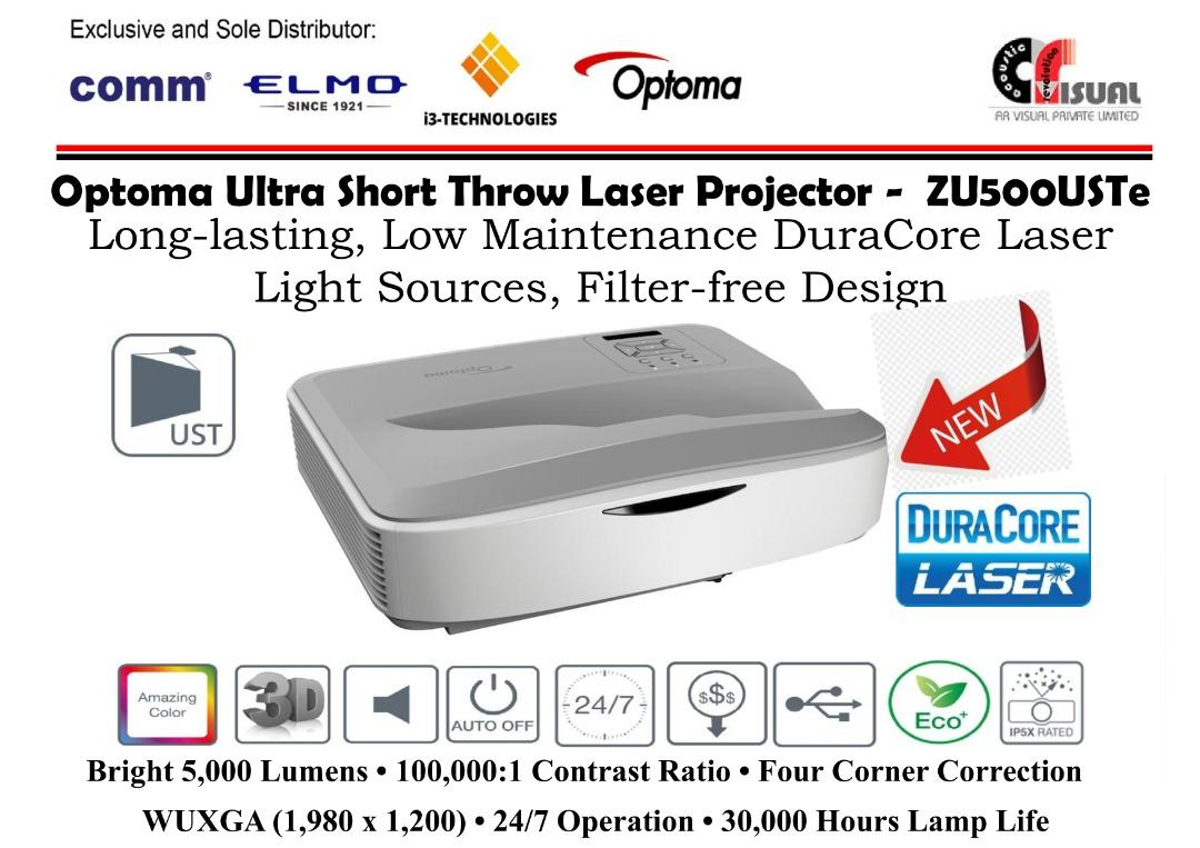 Optoma ZU500USTe - WUXGA 5,000 Lumens Ultra Short Throw Laser Projector ...