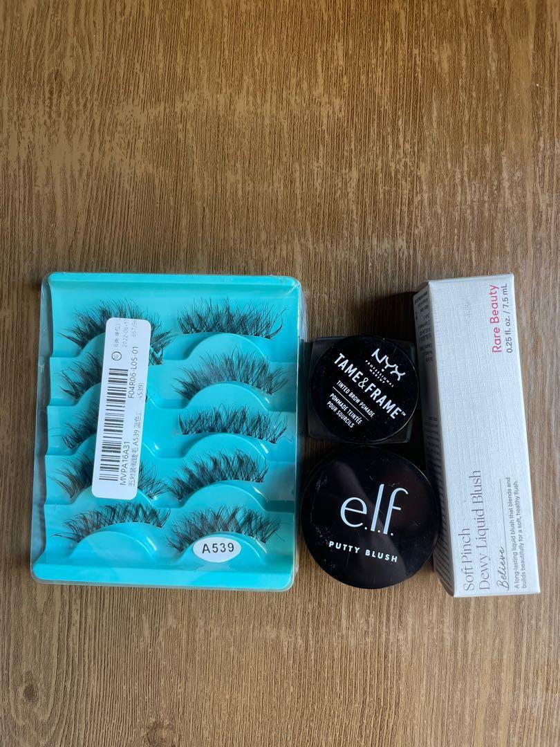 Rare beauty blush, elf blush, nyx eyebrow pomade, fake lashes, Beauty ...