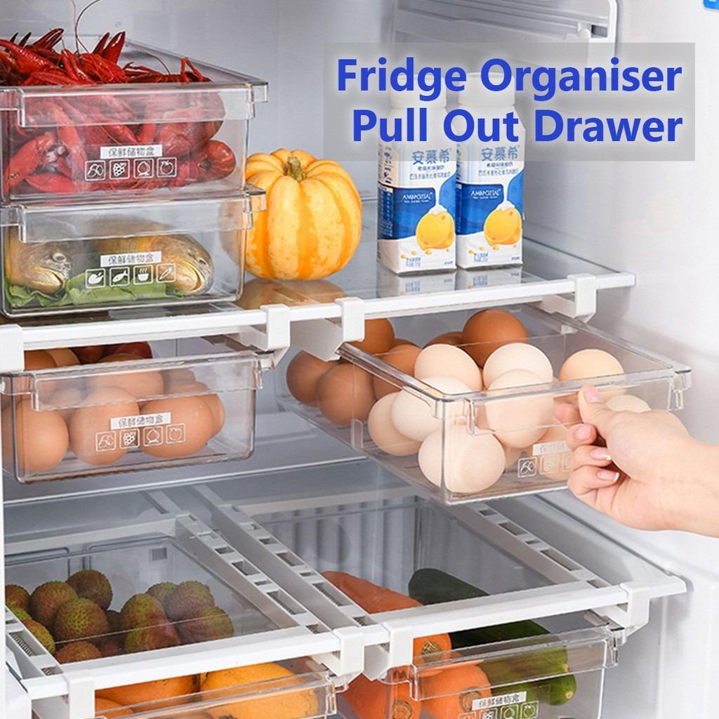 Retractable Fridge Pull out Drawer Organiser, Shelf Holder Storage Box ...