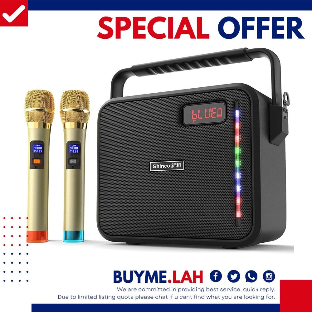 Shinco Portable Karaoke Machine with 2 Wireless Microphones, Bluetooth ...
