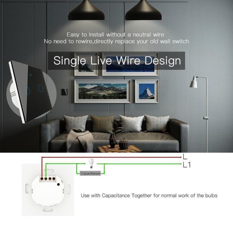 Single Fire Wifi Smart Wall 2 Gang Switch No Neutral Wire Needed [2871 ...