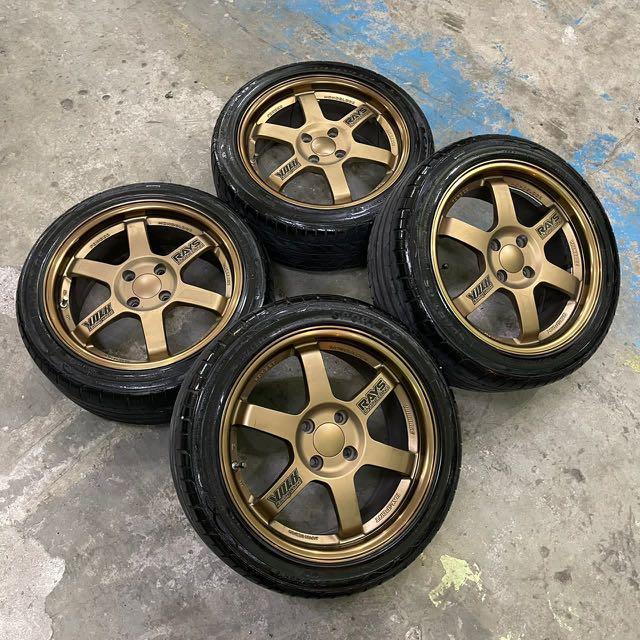 TE37 16 inch sport rim Vios tyre 70%, Auto Accessories on Carousell