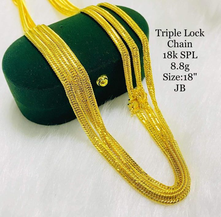 Triple lock chain 18k Saudi gold, Luxury, Accessories on Carousell