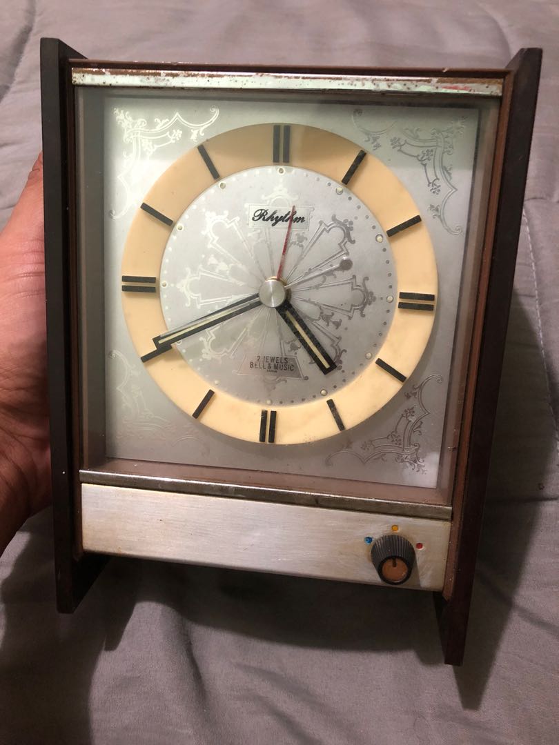 Vintage sankyo japan desk clock alarm with windup music, Furniture ...