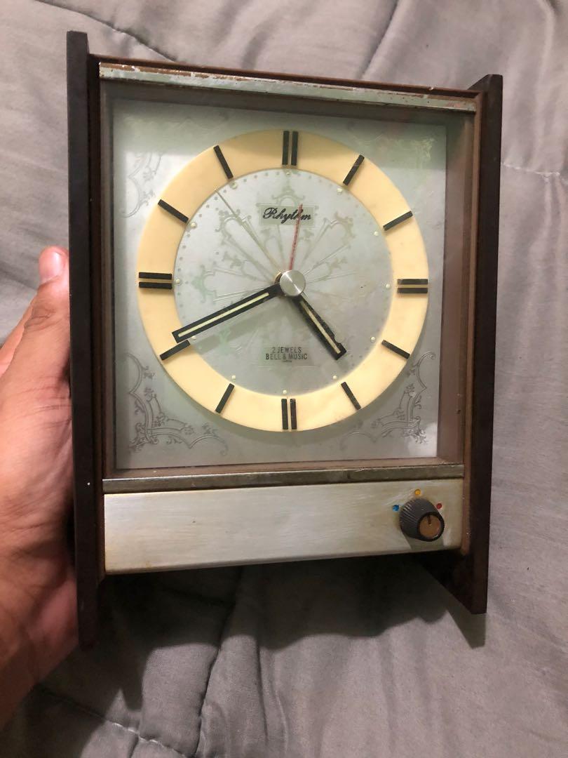 Vintage sankyo japan desk clock alarm with windup music, Furniture ...