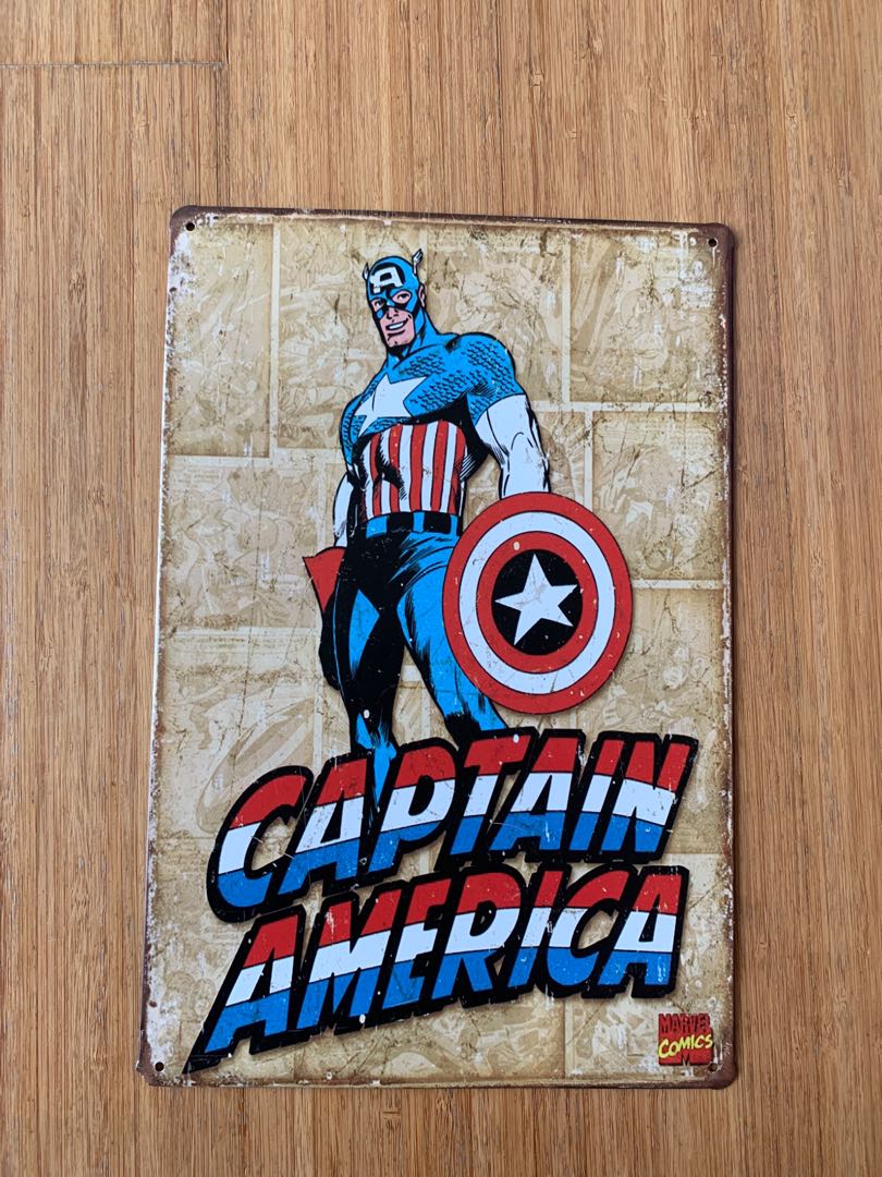 Captain America Vintage Cartoon Tin Metal Sign, Hobbies & Toys, Books ...